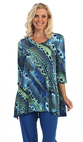 Caribe Geometric Print Dual Pockets 34 Sleeve Scoop Neck Swing Tunic Cities Fashion