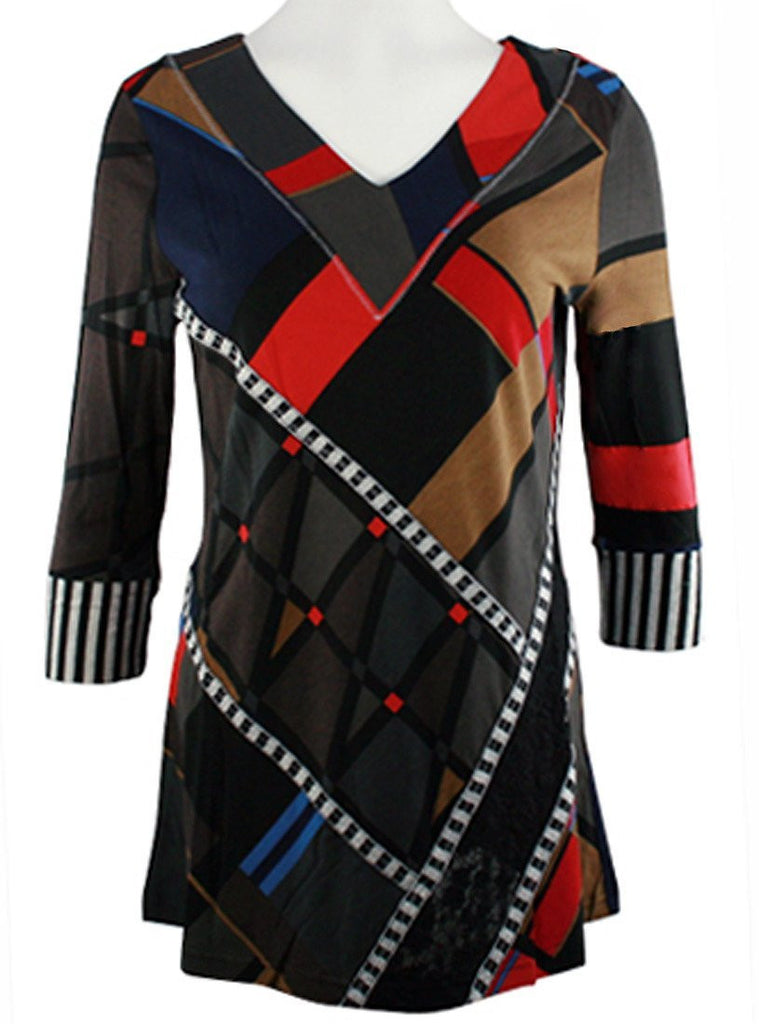 Lior Paris - Unpredictable Stripes, Geometric Pattern Tunic with V-Neck ...