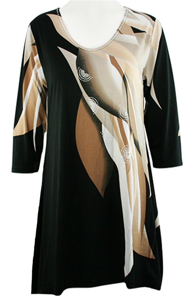 Valentina Signa - Brownstone, 3/4 Sleeve V-Neck Tunic Rhinestone ...