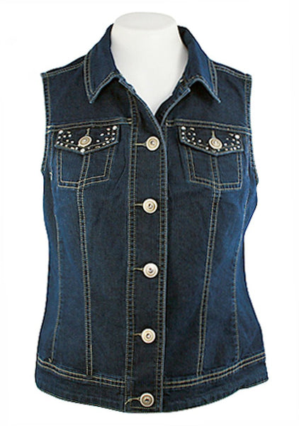 Baccini Button Front Dark Denim Vest, Dual Pockets Accented with ...