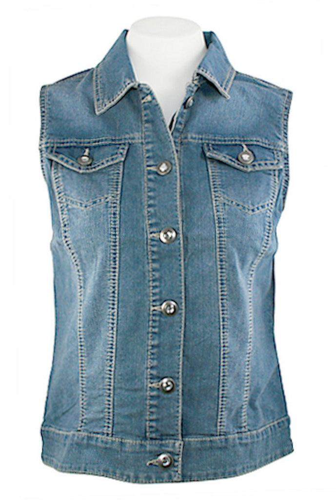 Baccini Medium Wash Denim Vest Dual Pocket Button Front Rhinestone ...