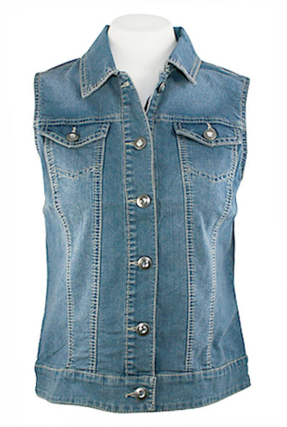 Baccini Medium Wash Denim Vest Dual Pocket Button Front Rhinestone ...