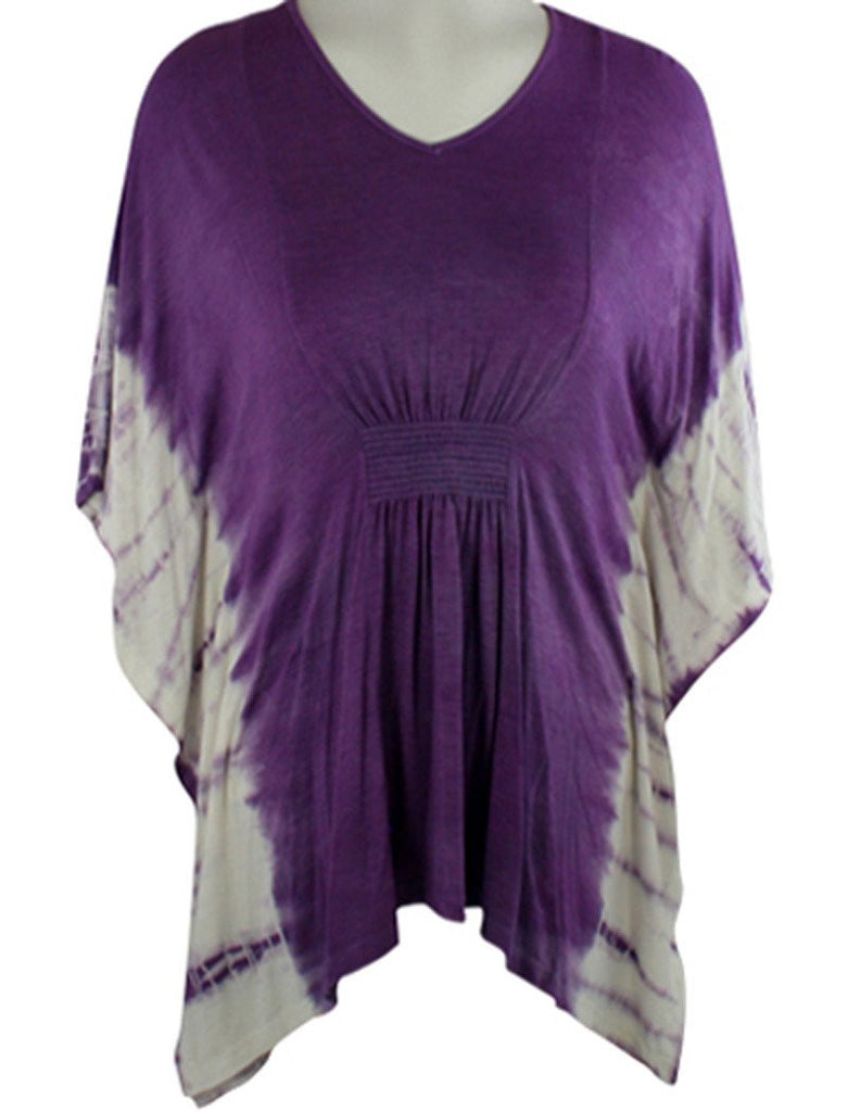 Gypsy Daisy - Purple Flutter, V-Neck Poncho Top with Tie Dye Geometric ...