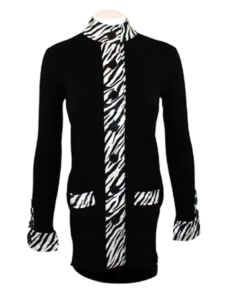 Belldini Ribbed Cardigan Duster with Satin Zebra Print on Button Front...